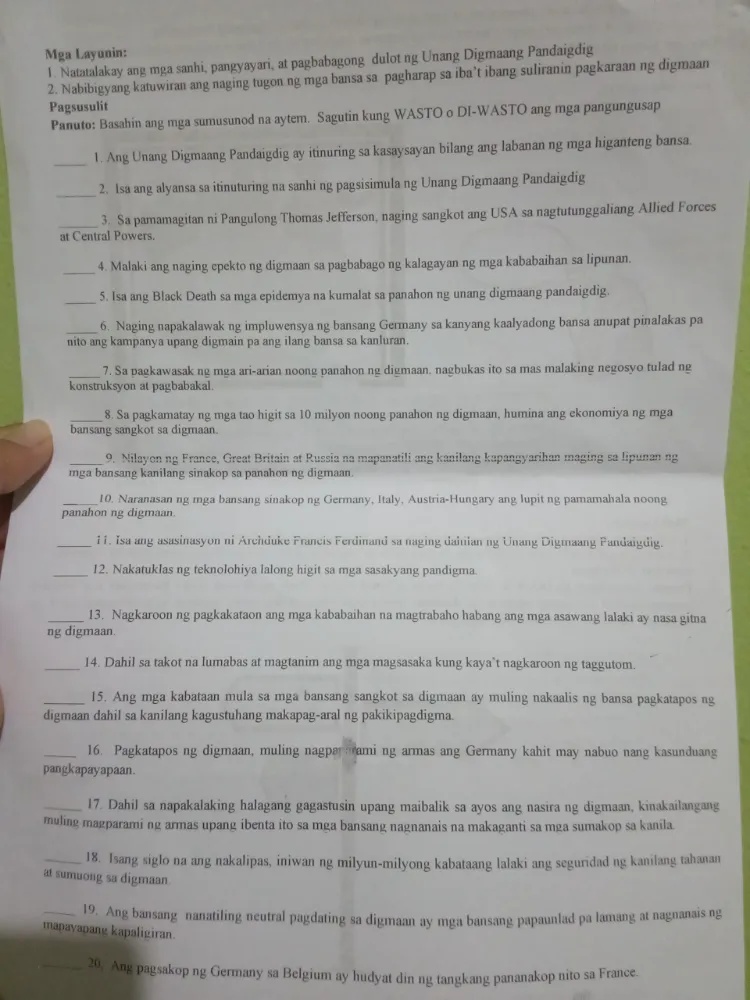 Mga Layunin: 1. Natatalakay ang mga sanhi, | StudyX