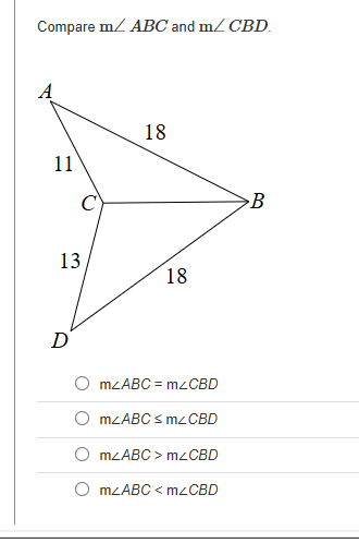 Compare $m ABC$ and $m CBD$. (Diagram | StudyX