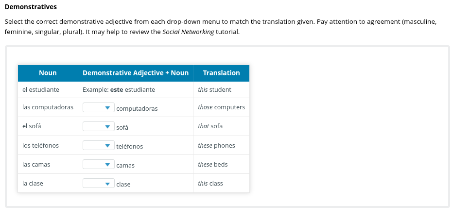 Demonstratives Select the correct | StudyX