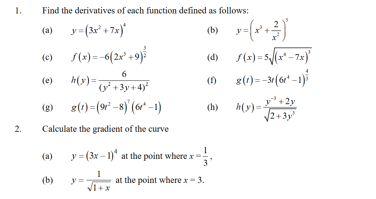 1. Find the derivatives of each function | StudyX