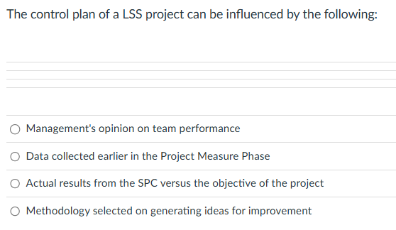 The control plan of a LSS project can be | StudyX