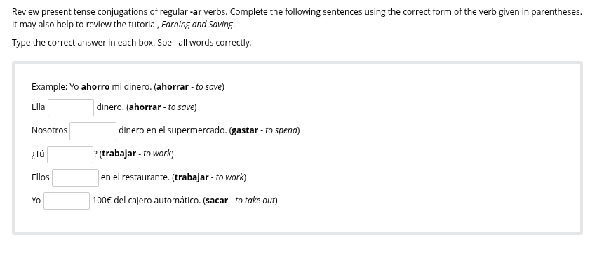 Review present tense conjugations of regular