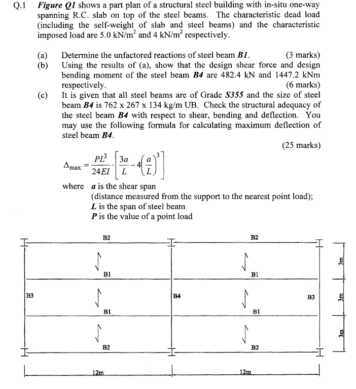 Figure Q1 shows a part plan of a structural | StudyX