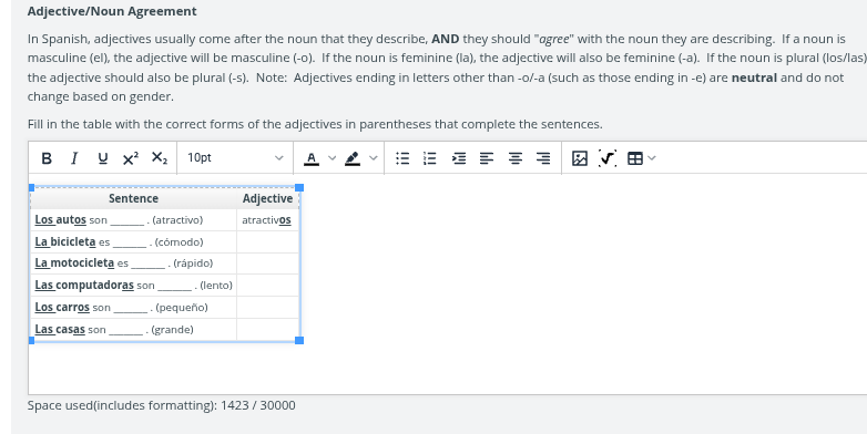 Adjective/Noun Agreement In Spanish, | StudyX