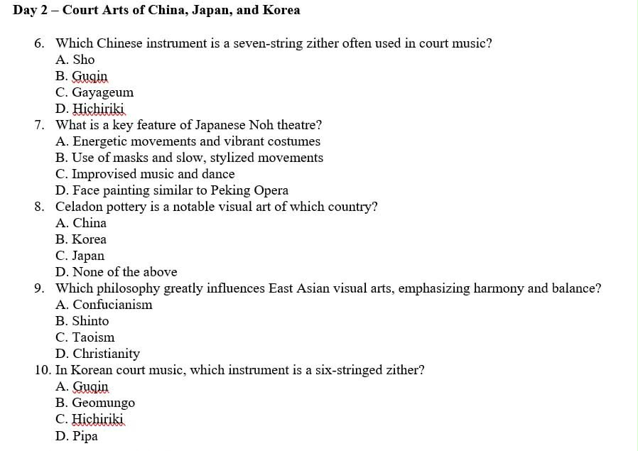 Day 2 - Court Arts of China, Japan, and | StudyX