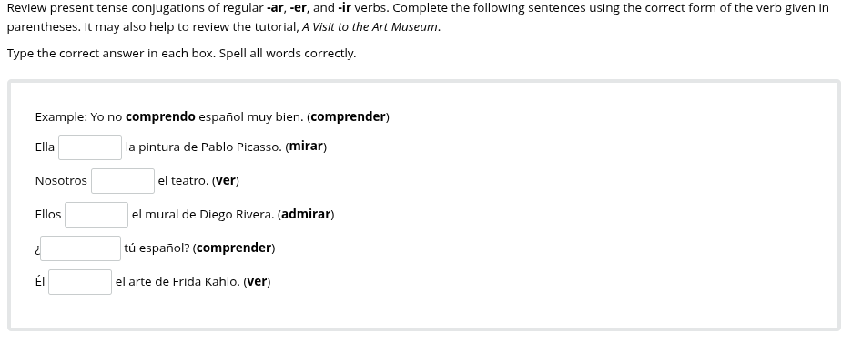 Review present tense conjugations of regular | StudyX