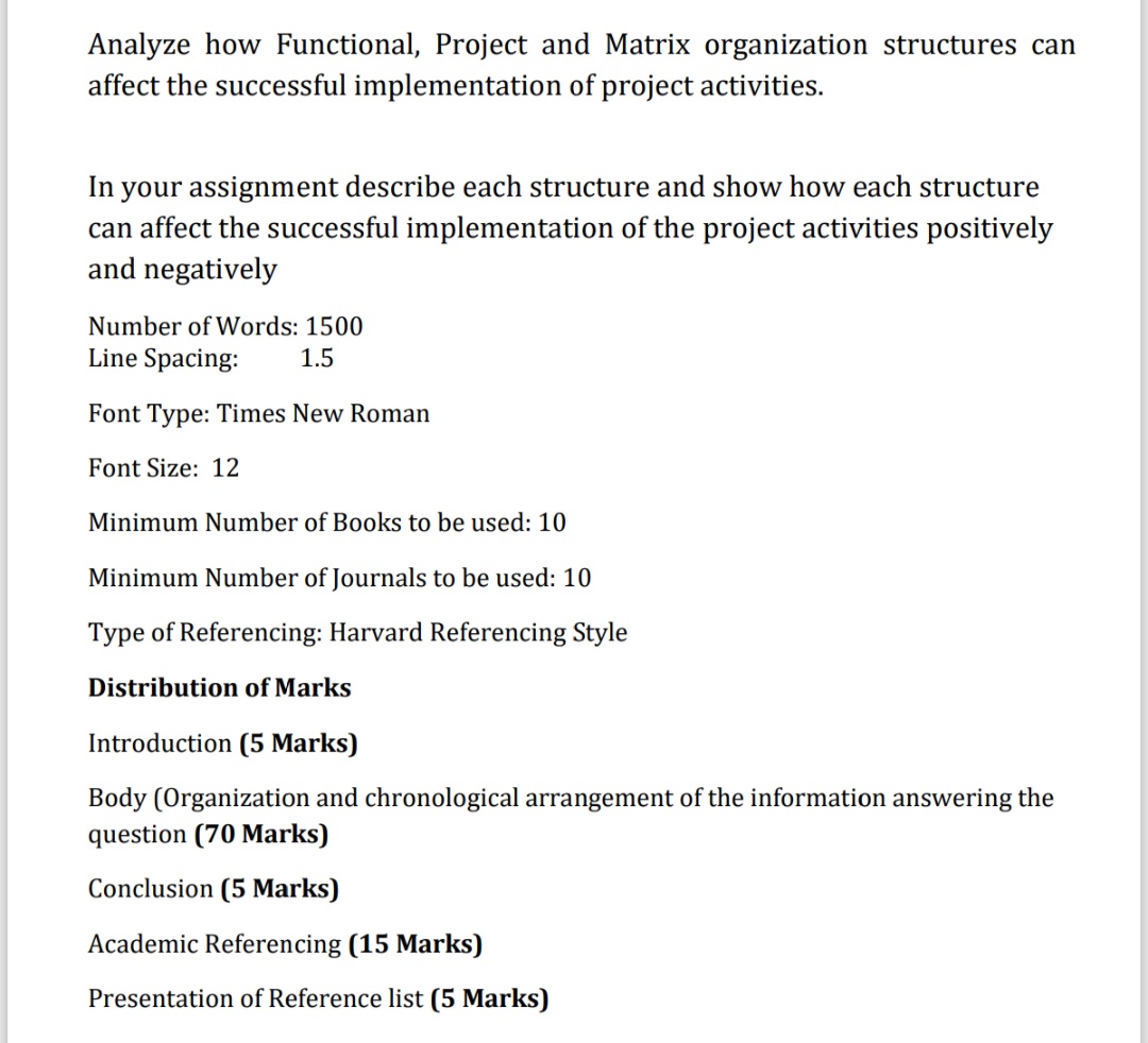 Analyze how Functional, Project and Matrix | StudyX