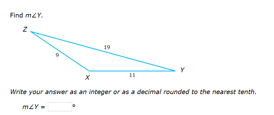 Find $m Y$. (Diagram shows a triangle XYZ. | StudyX