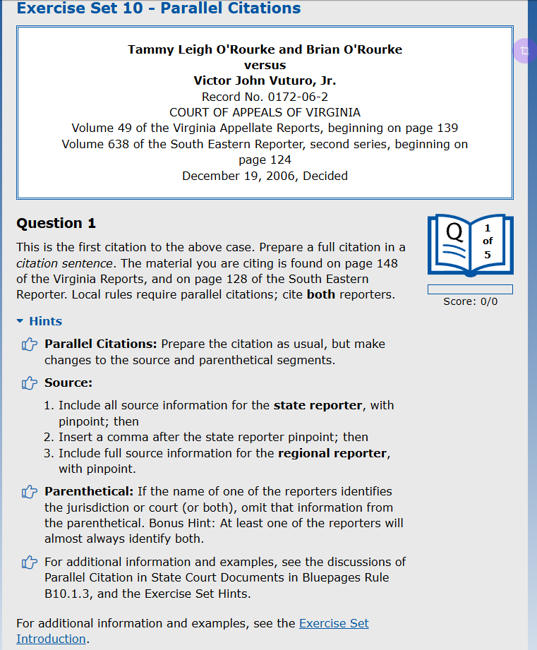 Exercise Set 10 - Parallel Citations **Case | StudyX