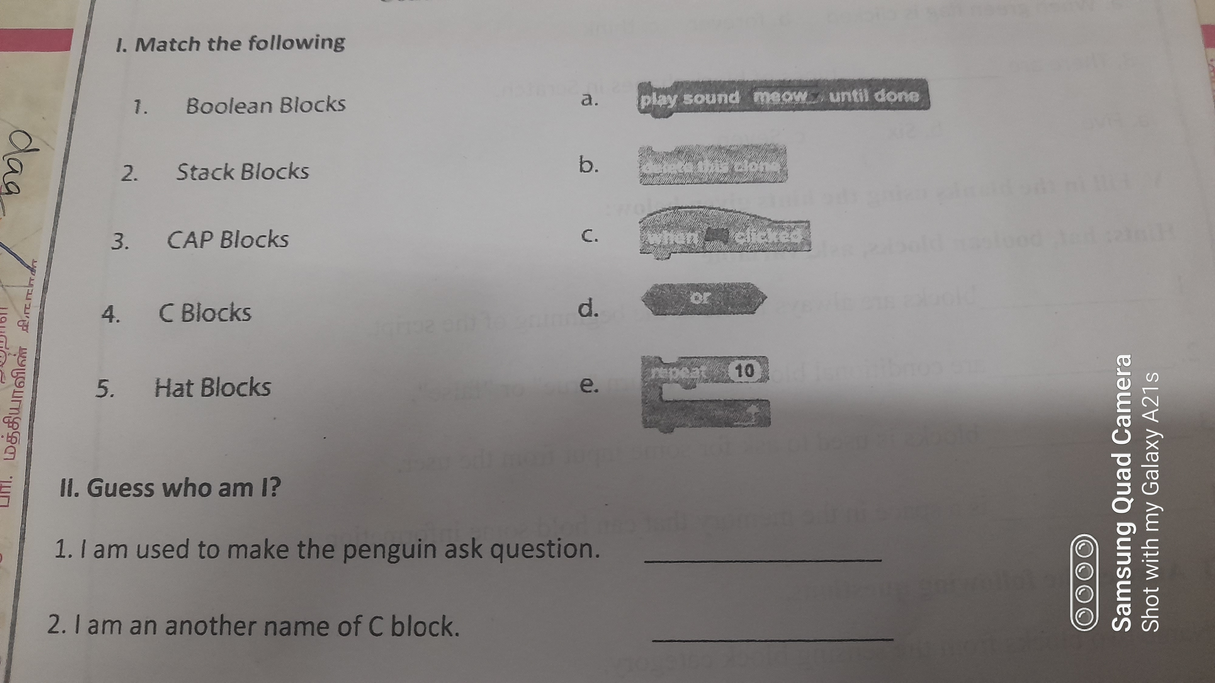 I. Match the following 1. Boolean Blocks | StudyX