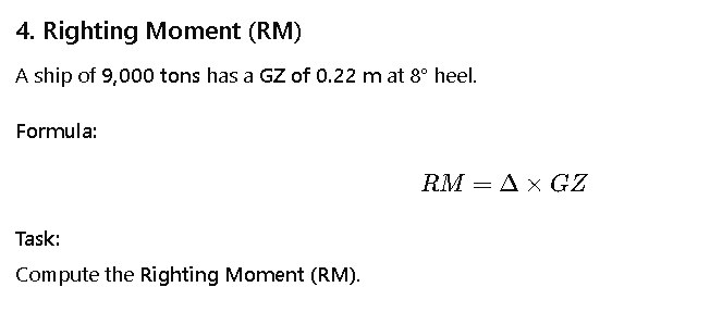 4. Righting Moment (RM) A ship of 9,000 | StudyX