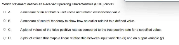 Which statement defines a Receiver Operating | StudyX