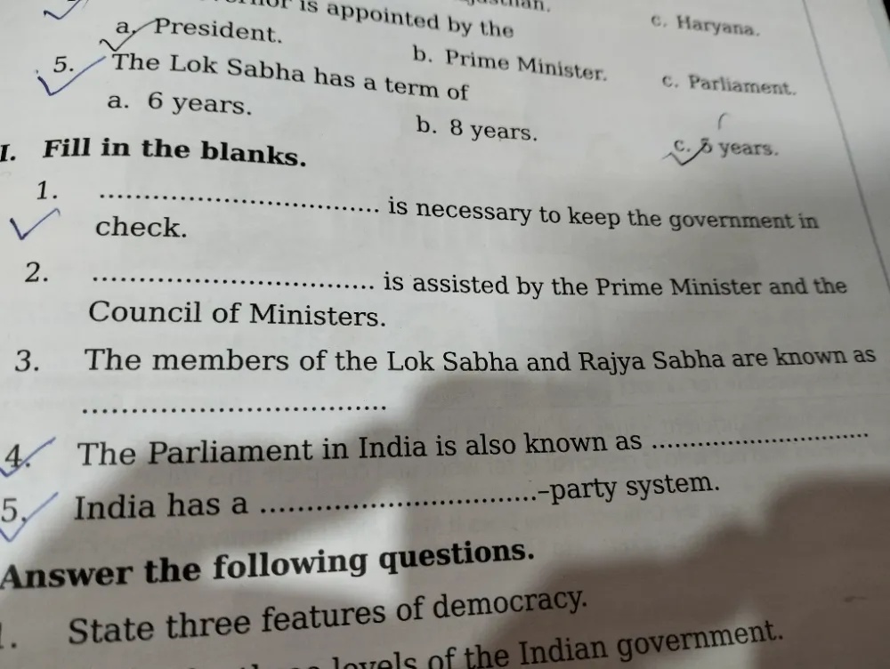 The Lok Sabha has a term of ____ years. a. 6 | StudyX