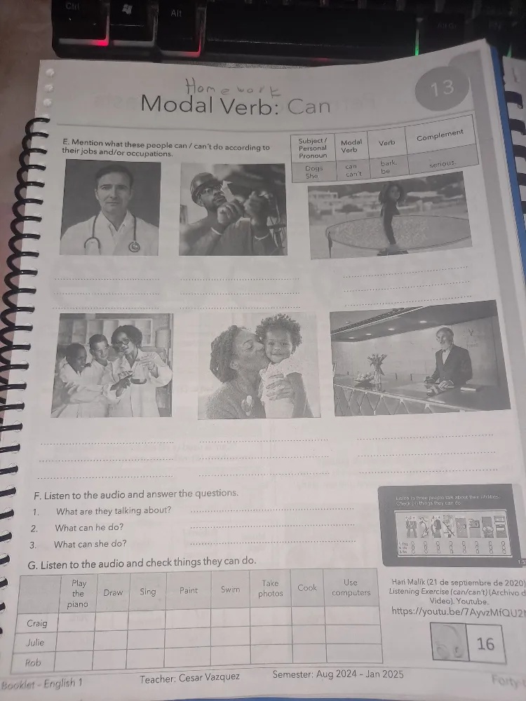 Homework Modal Verb: Can E. Mention what | StudyX