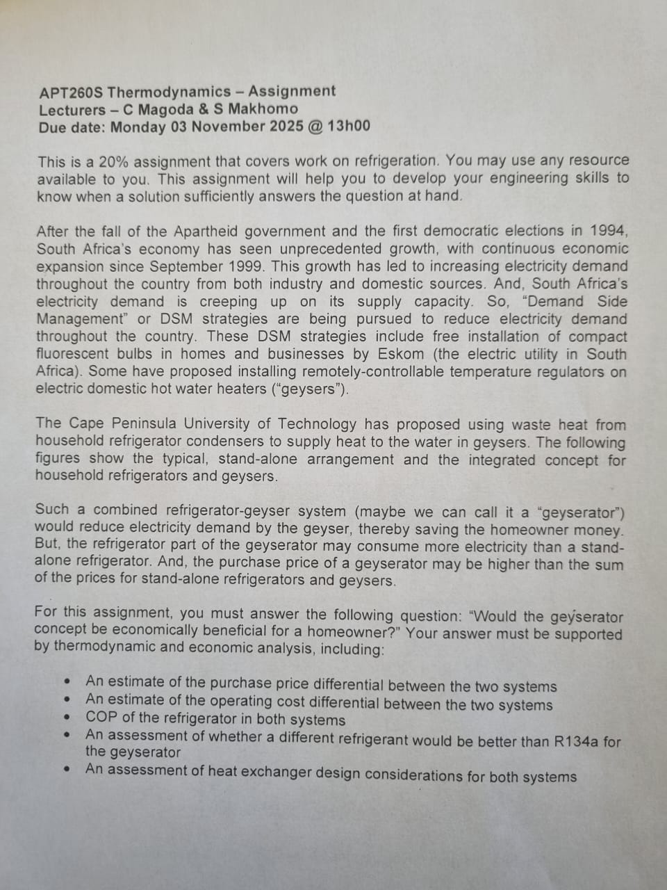 APT260S Thermodynamics - Assignment | StudyX