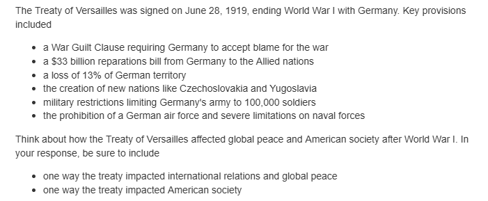 The Treaty of Versailles was signed on June | StudyX