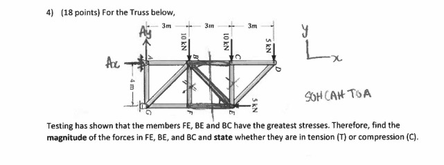 4) (18 points) For the Truss below, | StudyX
