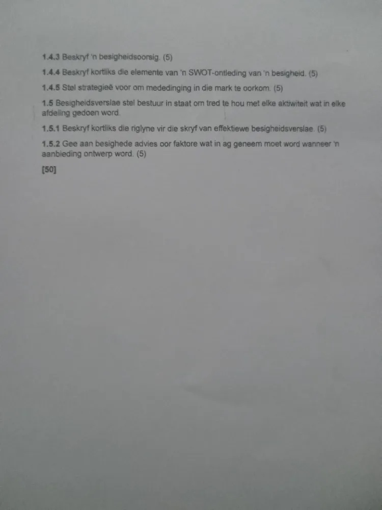 1.4.3 Beskryf 'n besigheidsoorsig. (5) 1.4.4 | StudyX