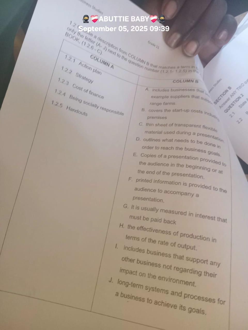 Choose a description from COLUMN B that | StudyX