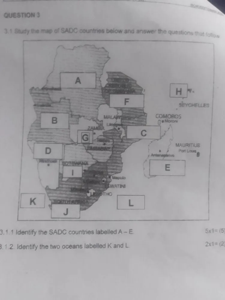 3. 1 Study the map of SADC countries below | StudyX