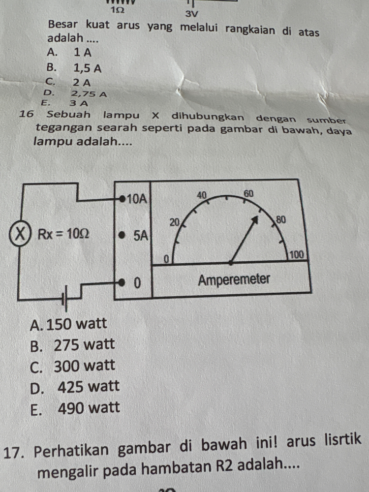 Besar kuat arus yang melalui rangkaian di | StudyX