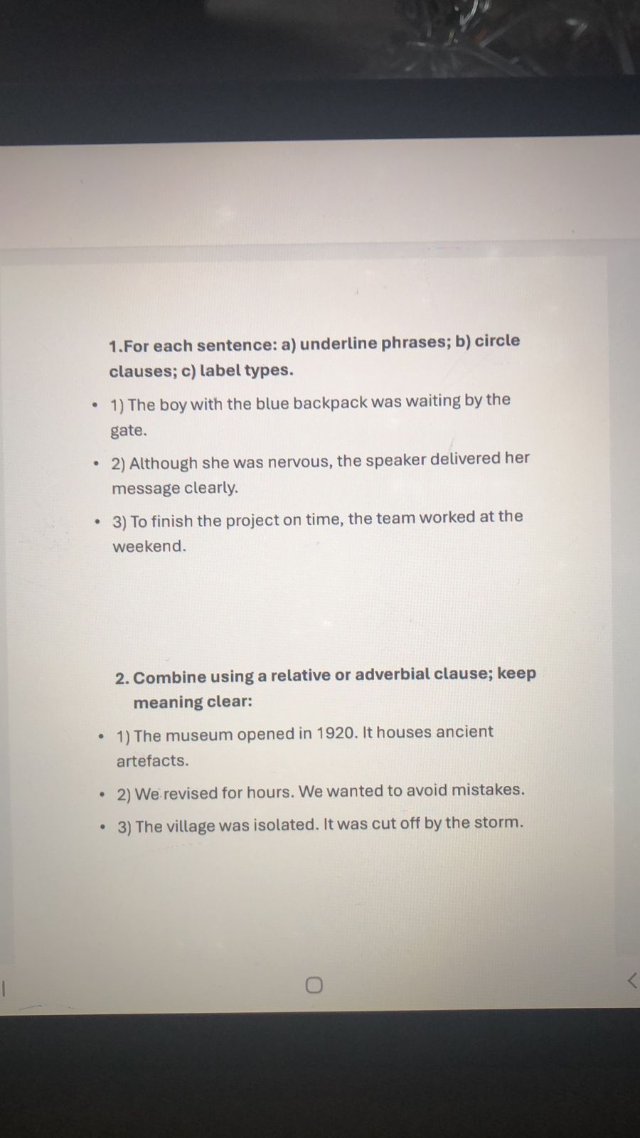 1. For each sentence: a) underline phrases; | StudyX