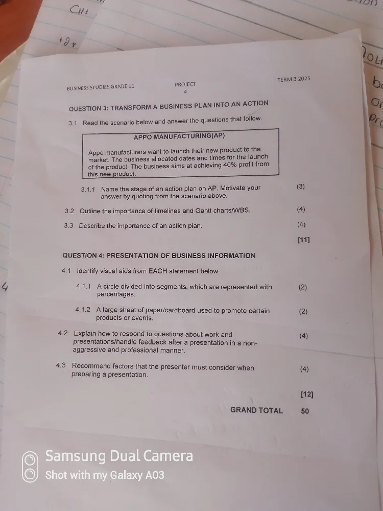 BUSINESS STUDIES GRADE 11 PROJECT 4 TERM 3 | StudyX