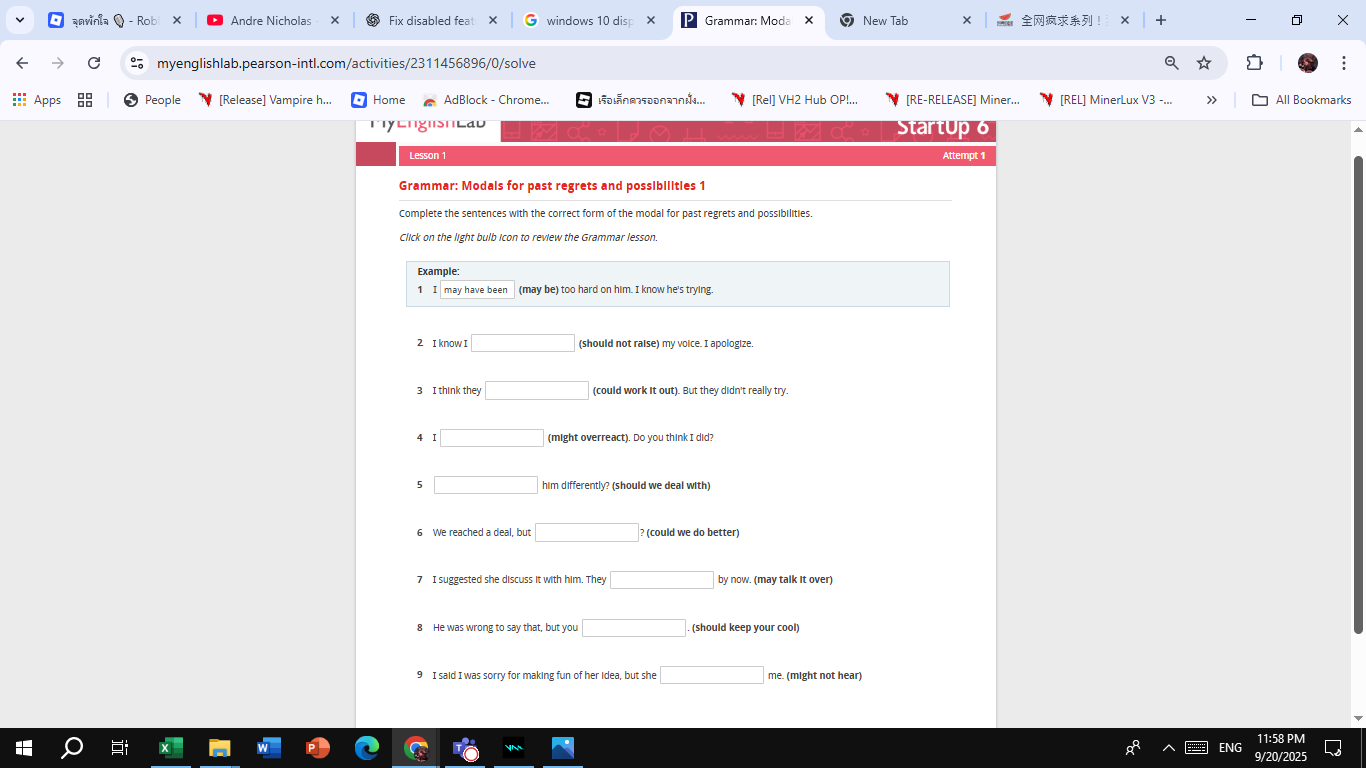 Grammar: Modals for past regrets and | StudyX
