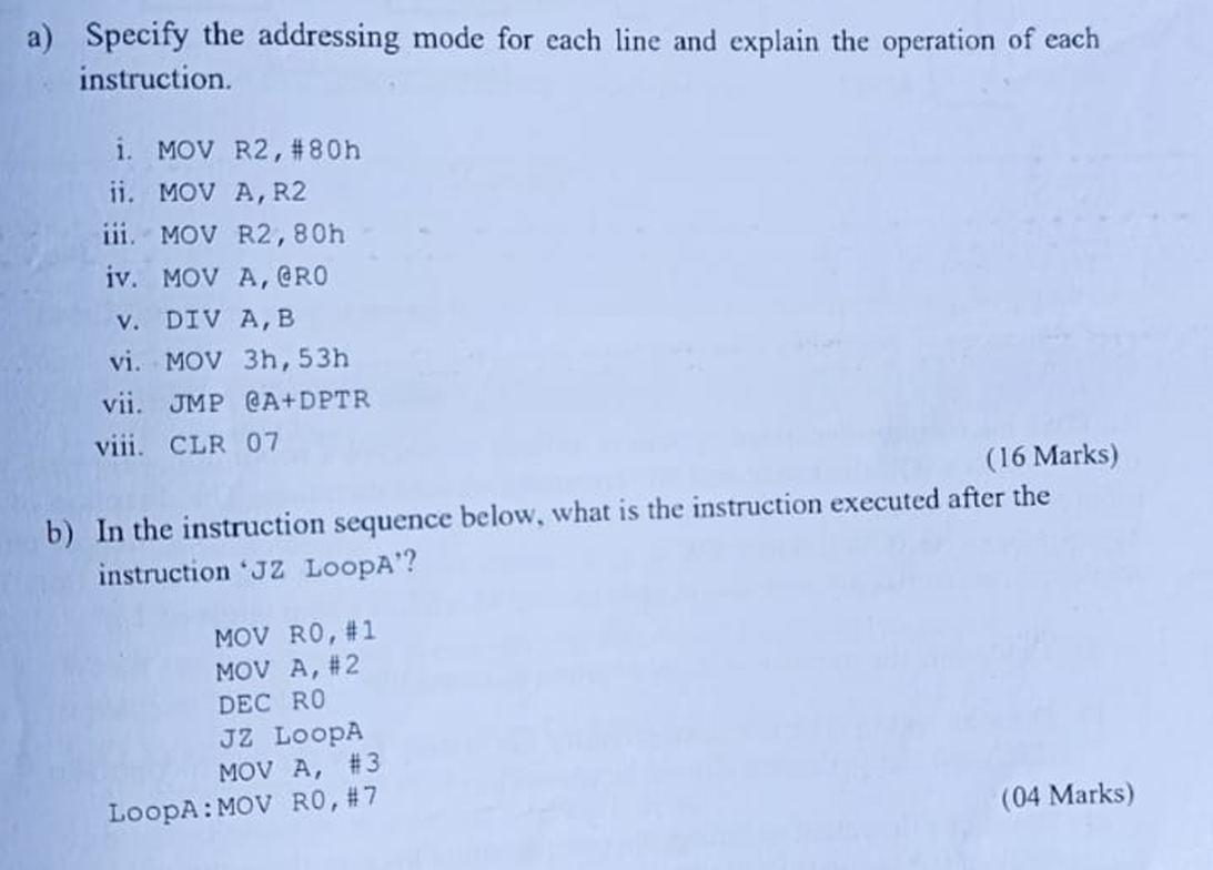 a) Specify the addressing mode for each line | StudyX