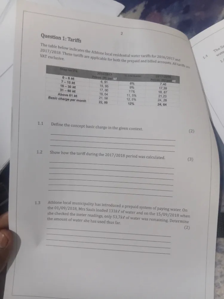 Question 1: Tariffs 2 The table below | StudyX