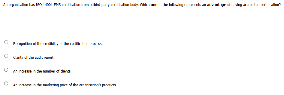 An organisation has ISO 14001 EMS | StudyX