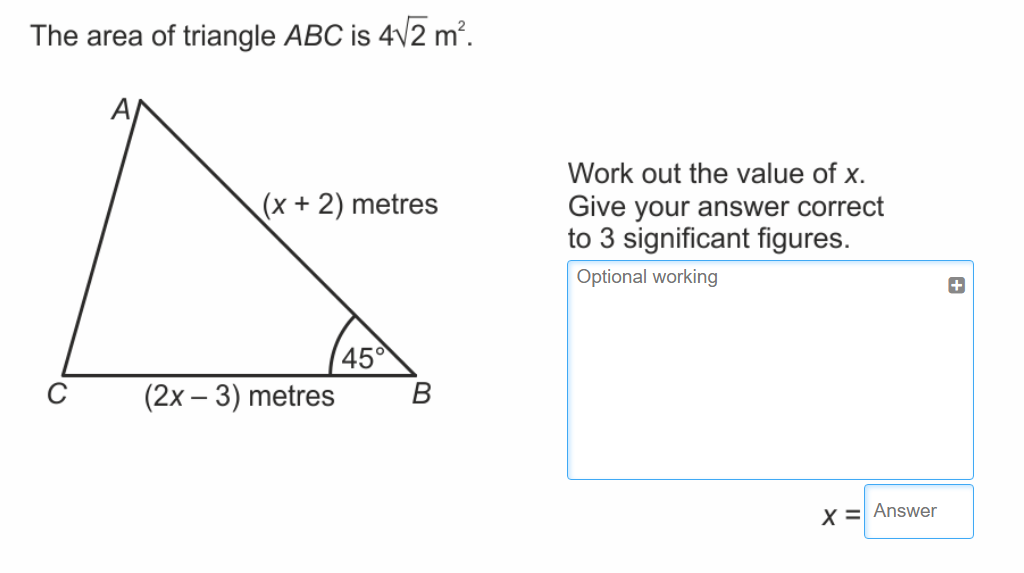 The area of triangle ABC is $4 {2}$ m². | StudyX