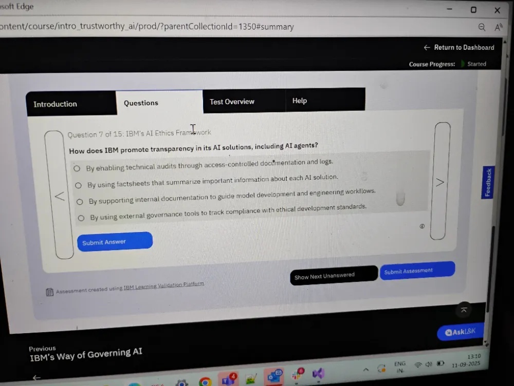 Question 7 of 15: IBM's AI Ethics Framework | StudyX