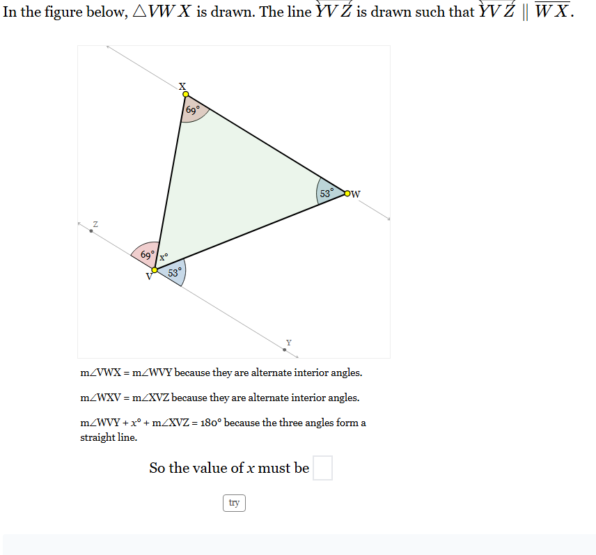 In the figure below, \( VWX\) is drawn. The | StudyX