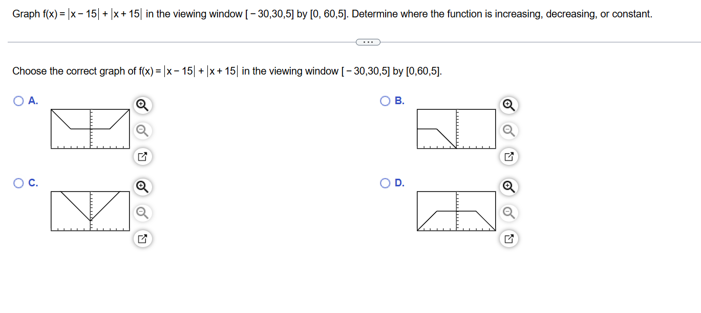 Graph \(f(x) = |x-15| + |x+15|\) in the | StudyX