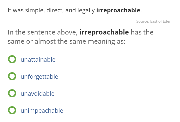 In the sentence above, **irreproachable** | StudyX