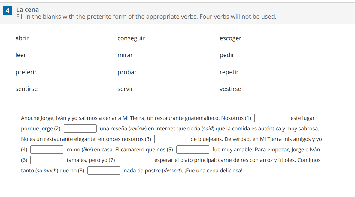Fill in the blanks with the preterite form | StudyX
