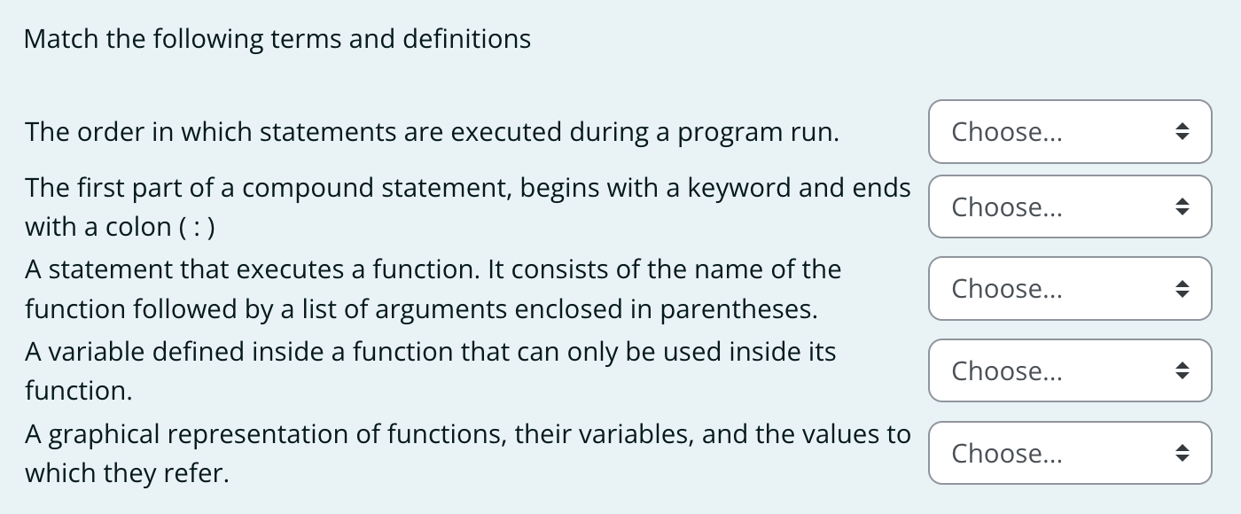 Match the following terms and definitions | StudyX