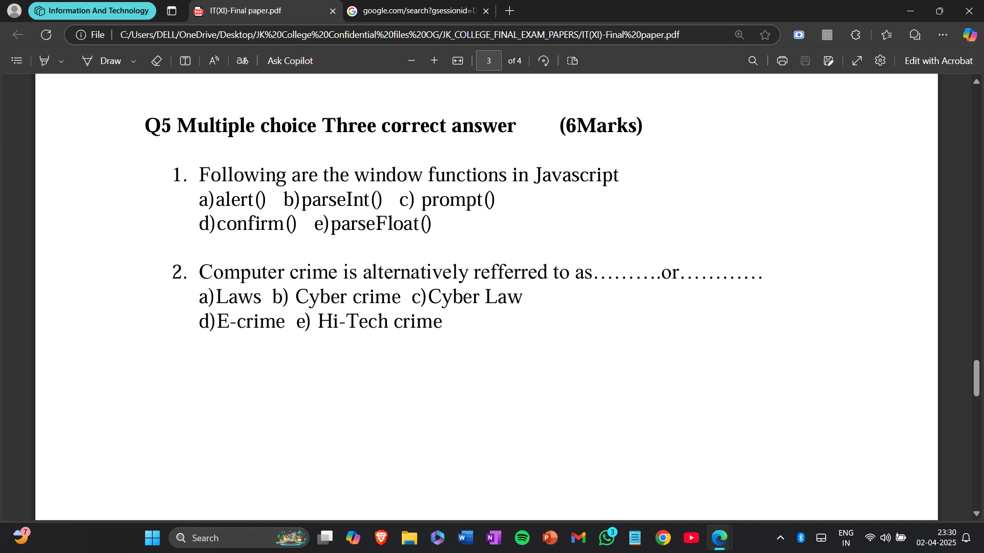 Q5 Multiple choice Three correct answer 1. | StudyX