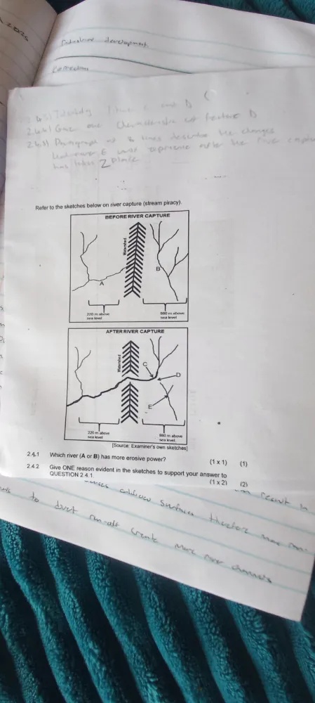 Refer to the sketches below on river capture | StudyX