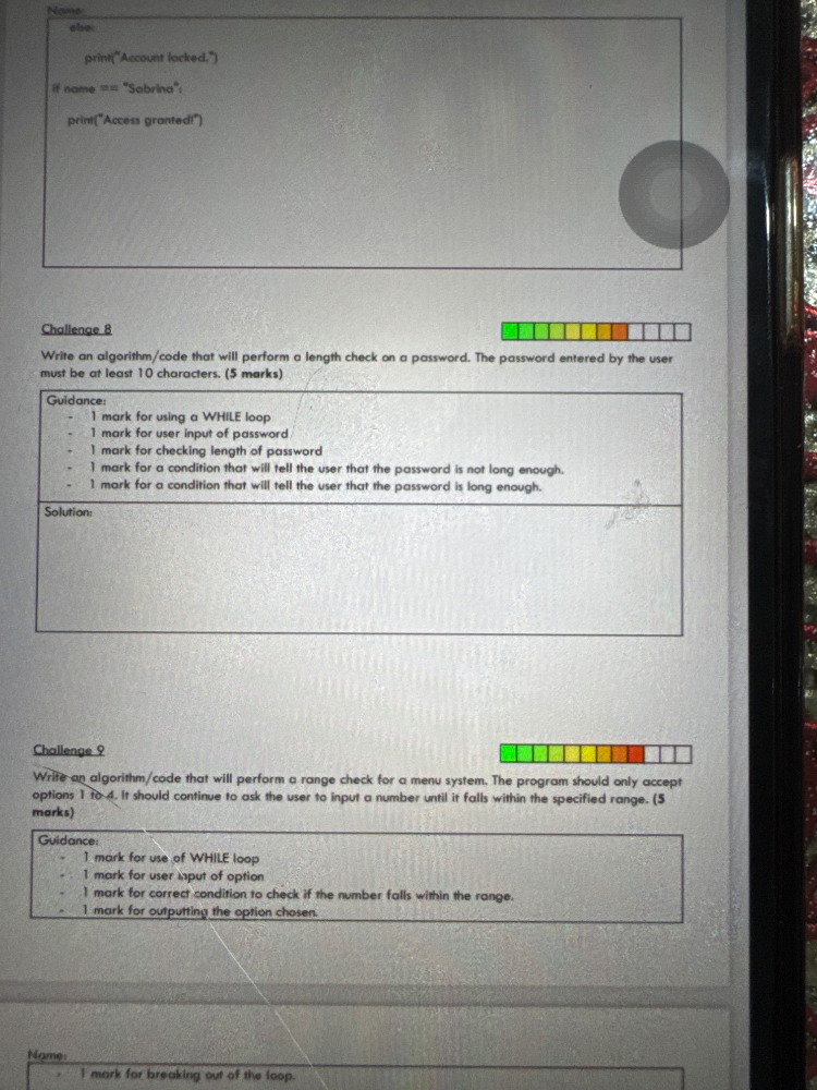 Challenge 8 Write an algorithm/code that | StudyX
