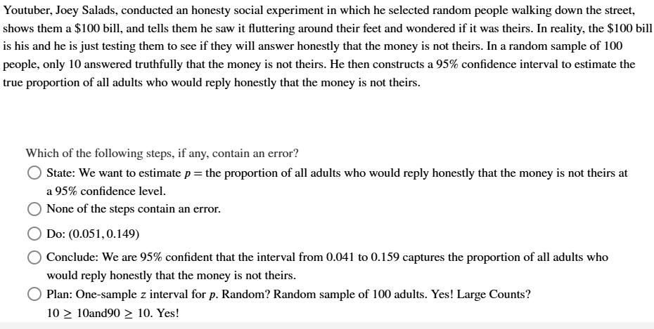 Youtuber, Joey Salads, conducted an honesty | StudyX