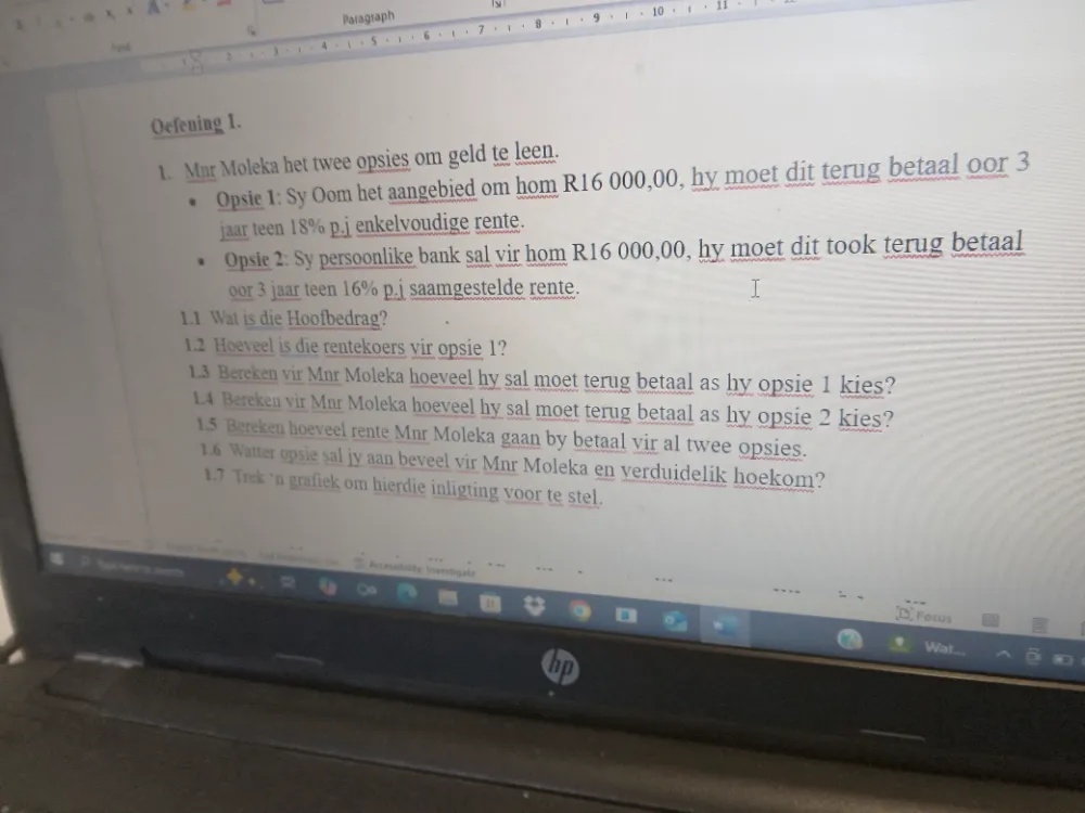 Oefening 1. 1. Mnr Moleka het twee opsies | StudyX