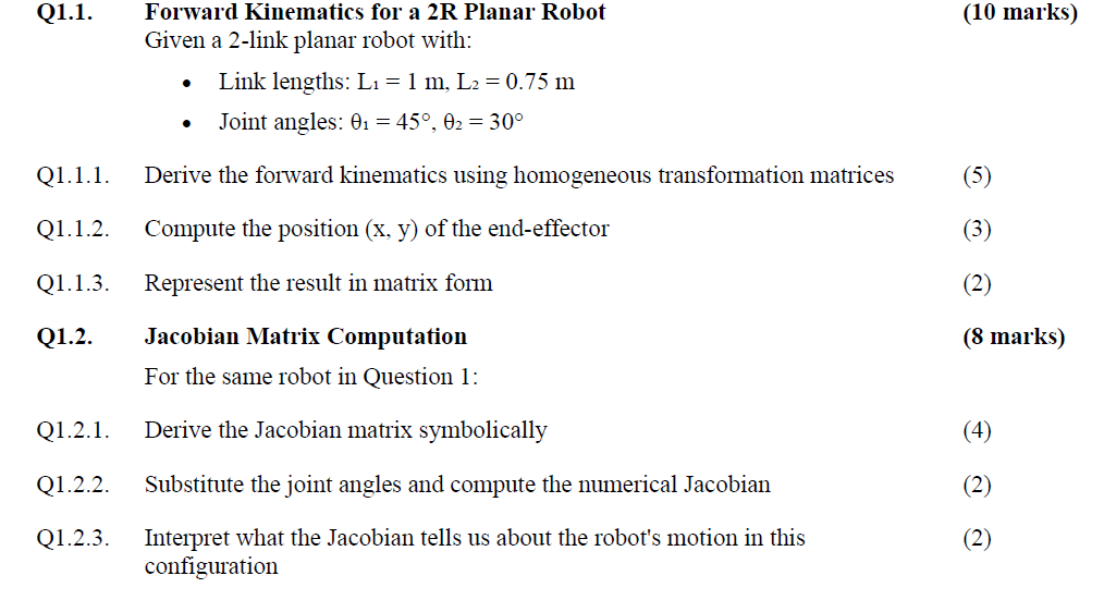 Q1.1. Forward Kinematics for a 2R Planar
