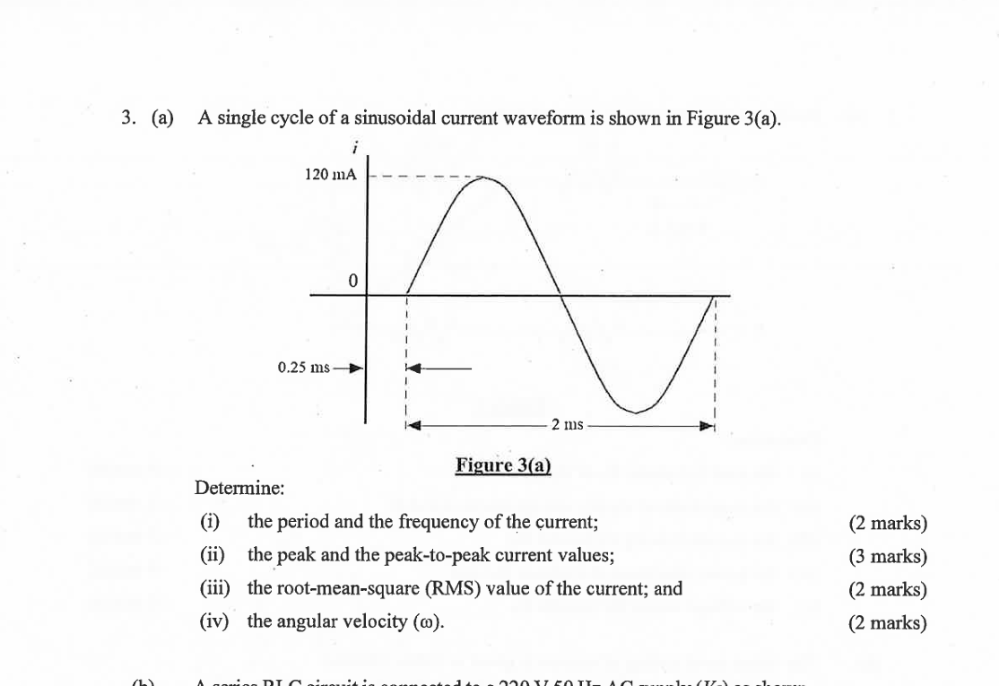 A single cycle of a sinusoidal current | StudyX