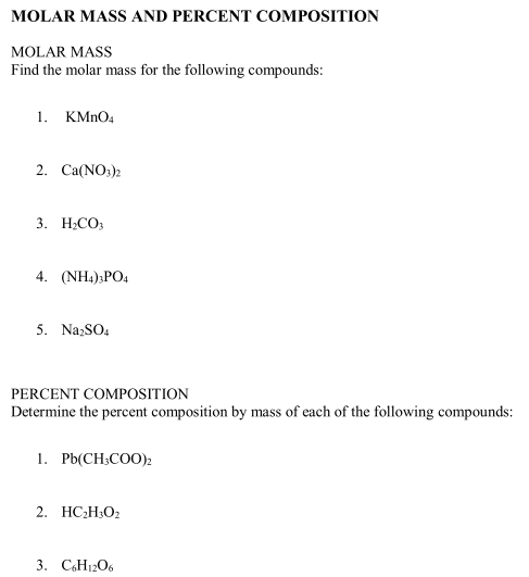 MOLAR MASS AND PERCENT COMPOSITION MOLAR | StudyX