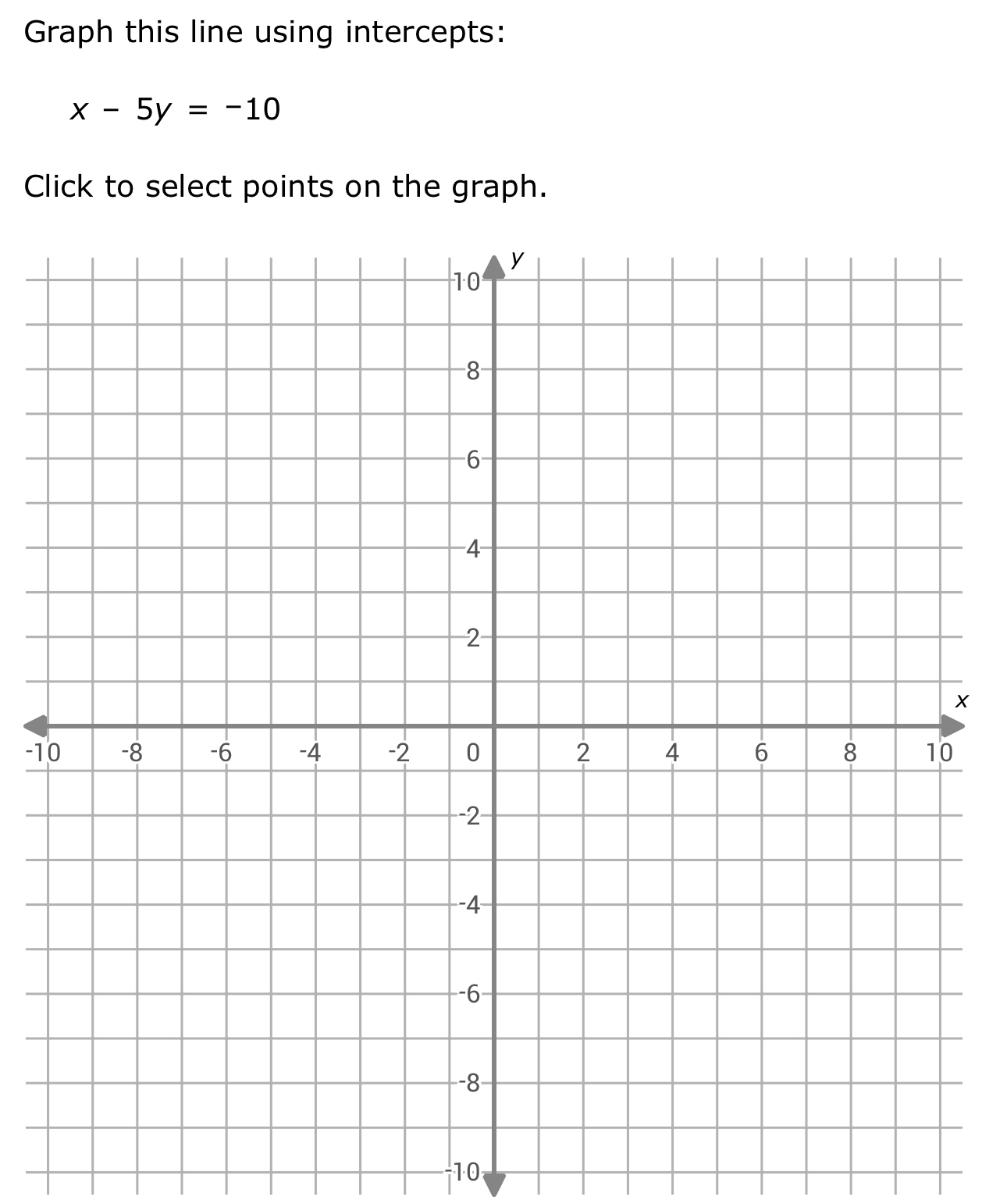 Graph this line using intercepts: x - 5y = | StudyX
