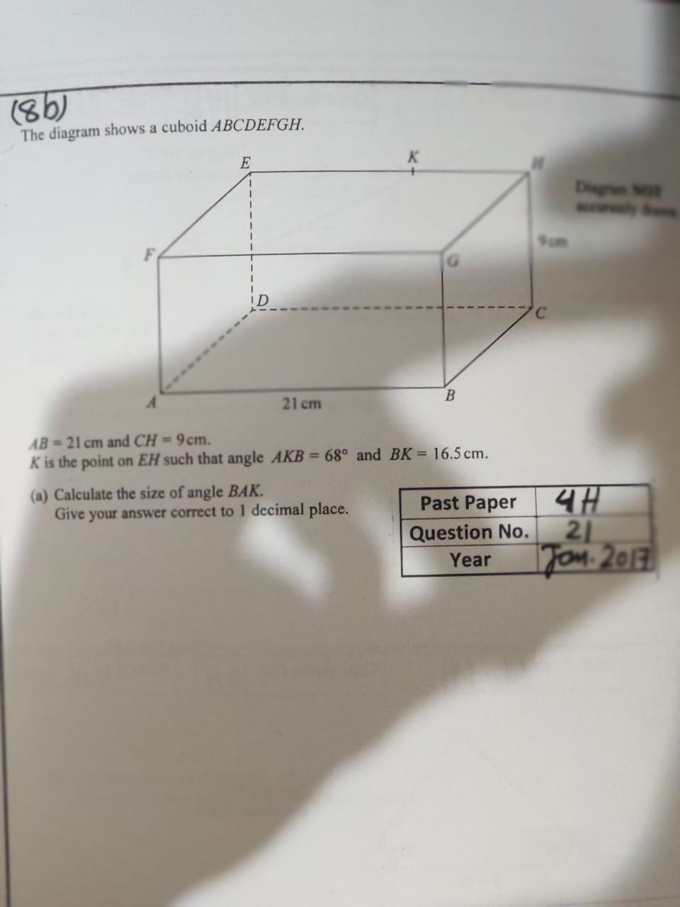 The diagram shows a cuboid ABCDEFGH. AB = | StudyX