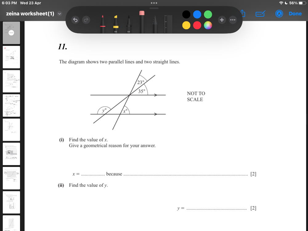 The diagram shows two parallel lines and two | StudyX