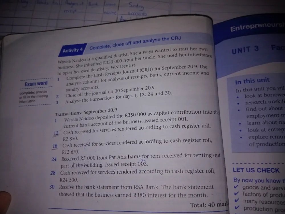 Activity 4 Complete, close off and analyse